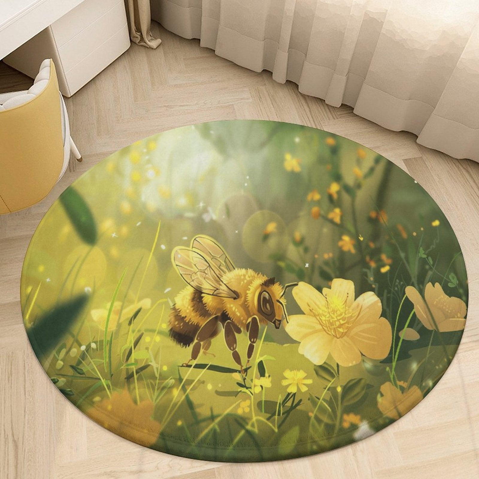 Bees Collect Honey Round Small Area Rug, Print Non Slip Washable Floor ...