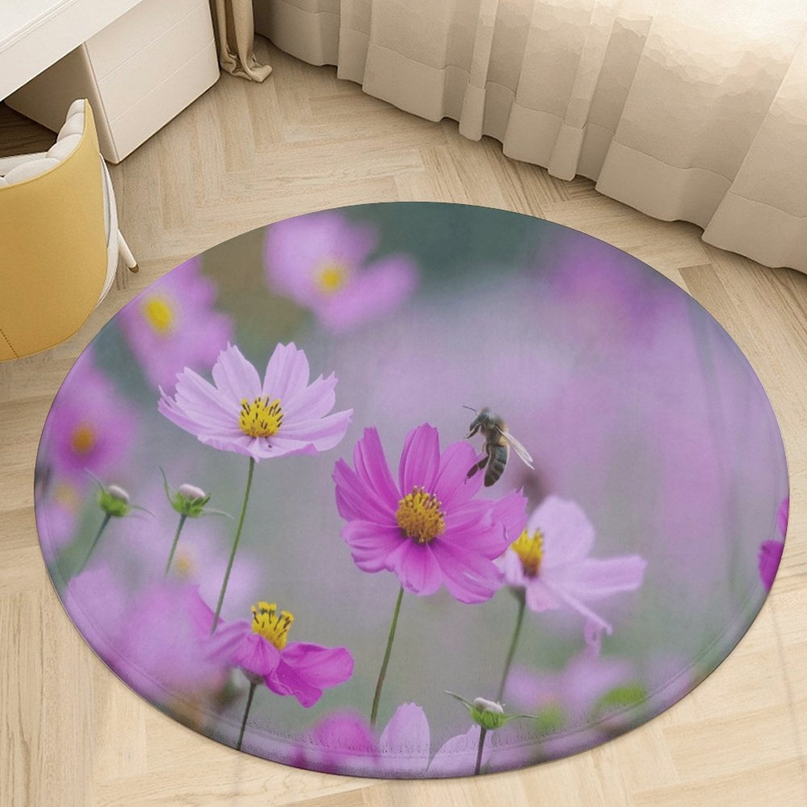 Bees Collect Honey Soft Bedroom Round Area Rug, Washable Cute Nursery ...