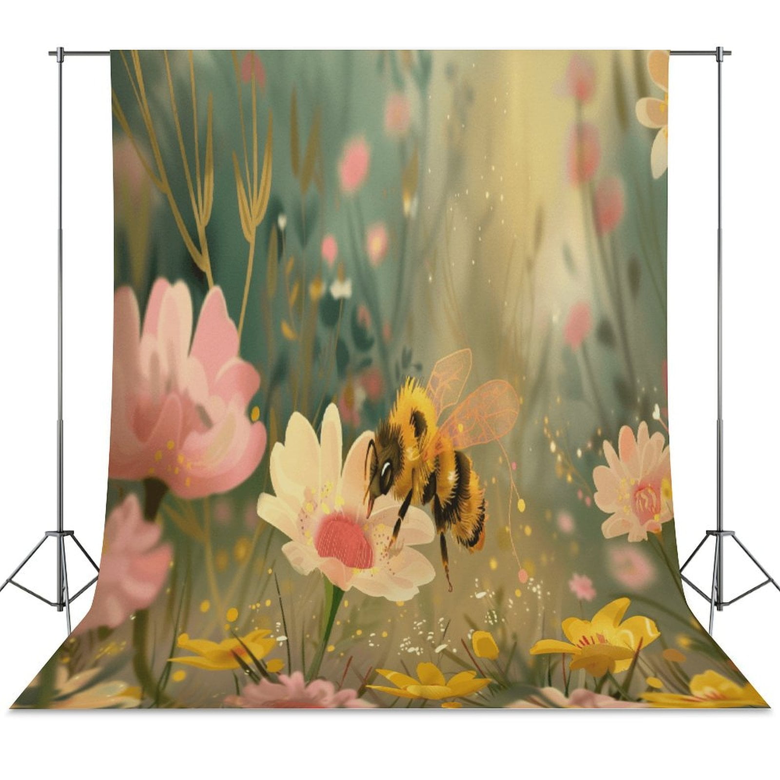 Bees Collect Honey Spring Wall Backdrop Background Floral Backdrops ...