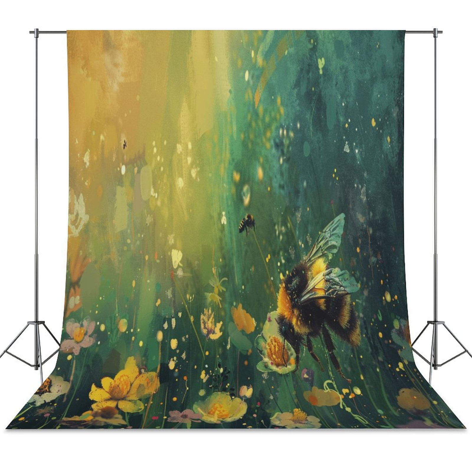 Bees Collect Honey Spring Wall Backdrop Background Floral Backdrops ...