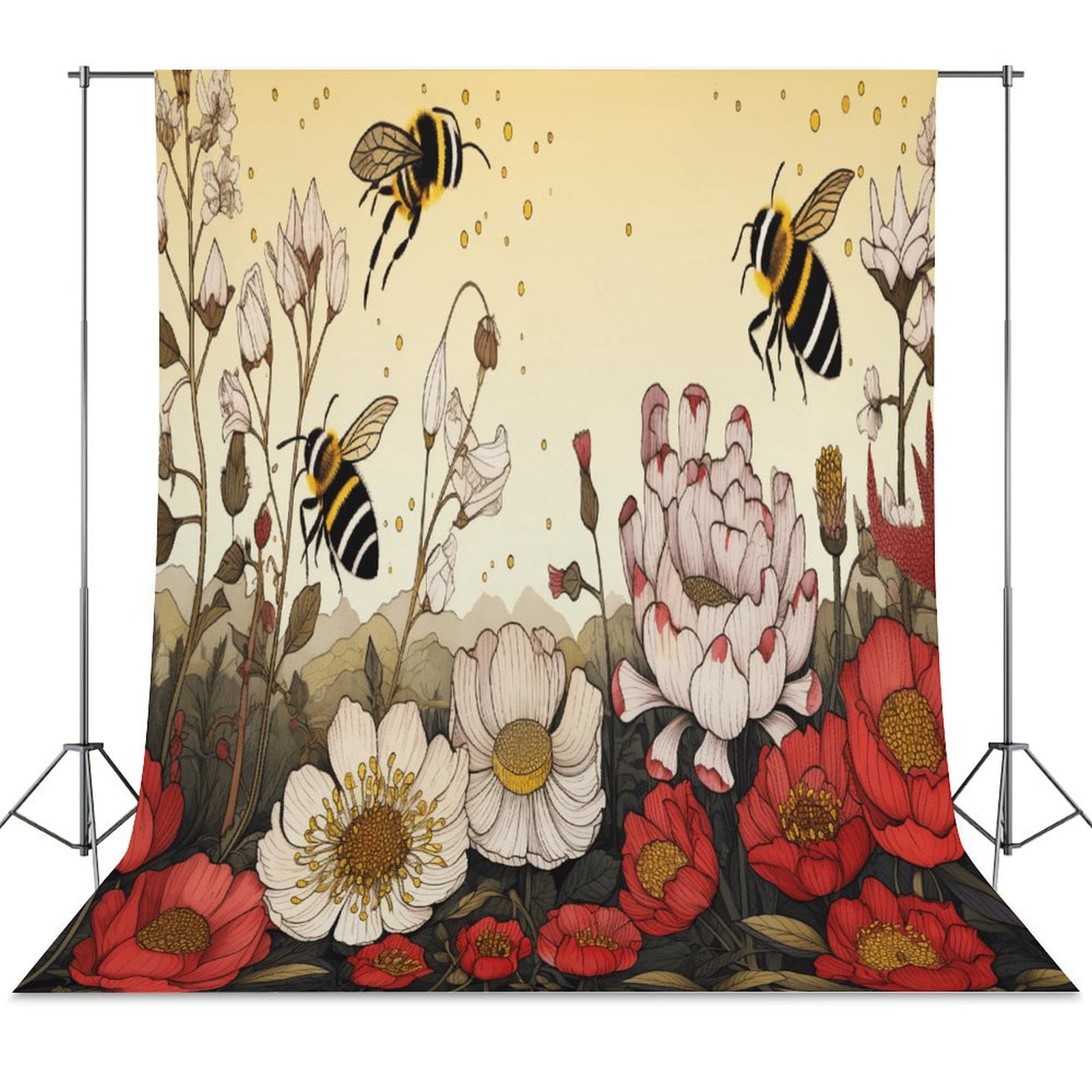 Bees Collect Honey Spring Wall Backdrop Background Floral Backdrops ...