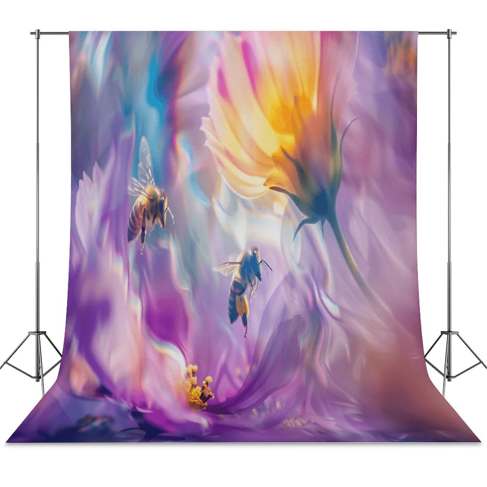 Bees Collect Honey Spring Wall Backdrop Background Floral Backdrops ...