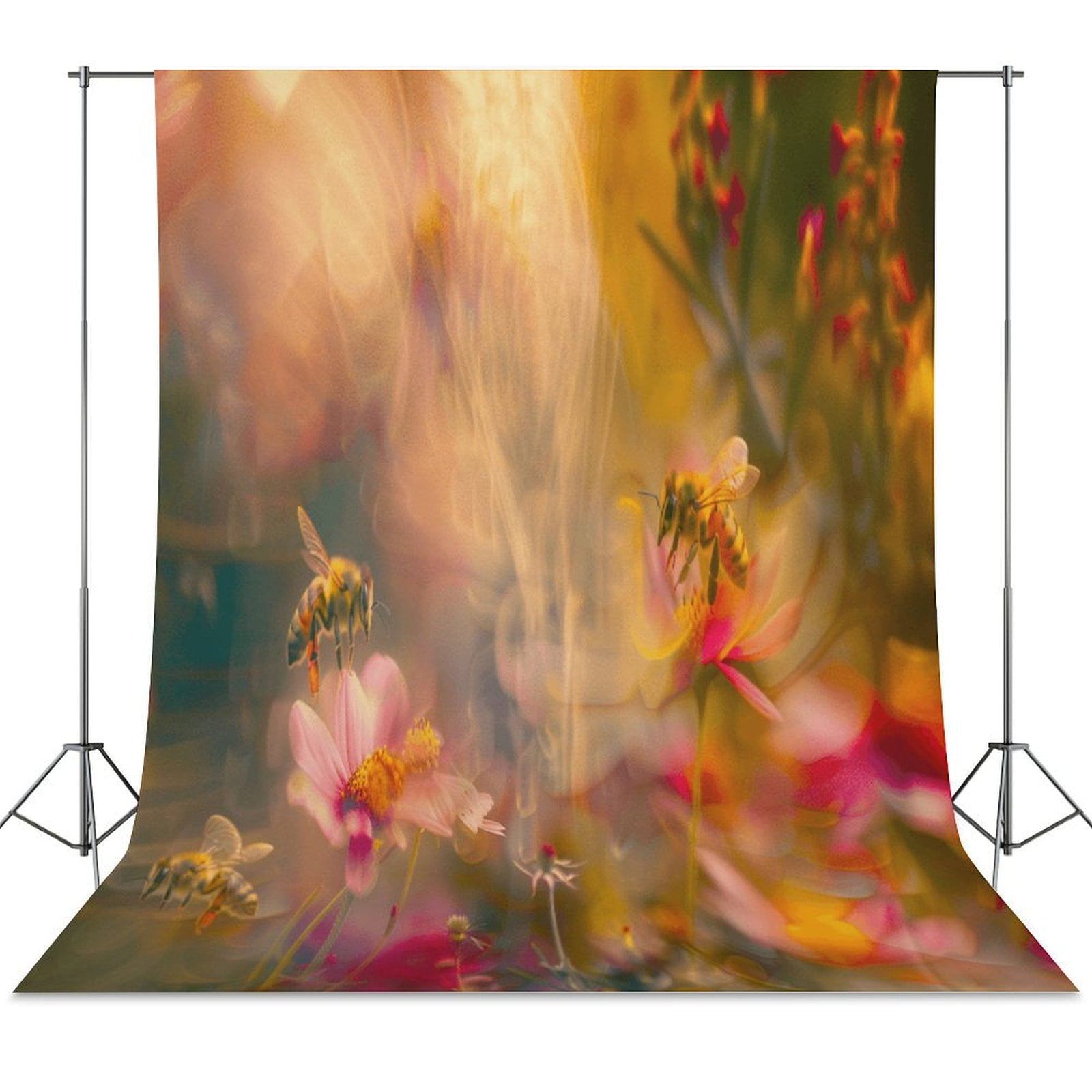 Bees Collect Honey Spring Wall Backdrop Background Floral Backdrops ...