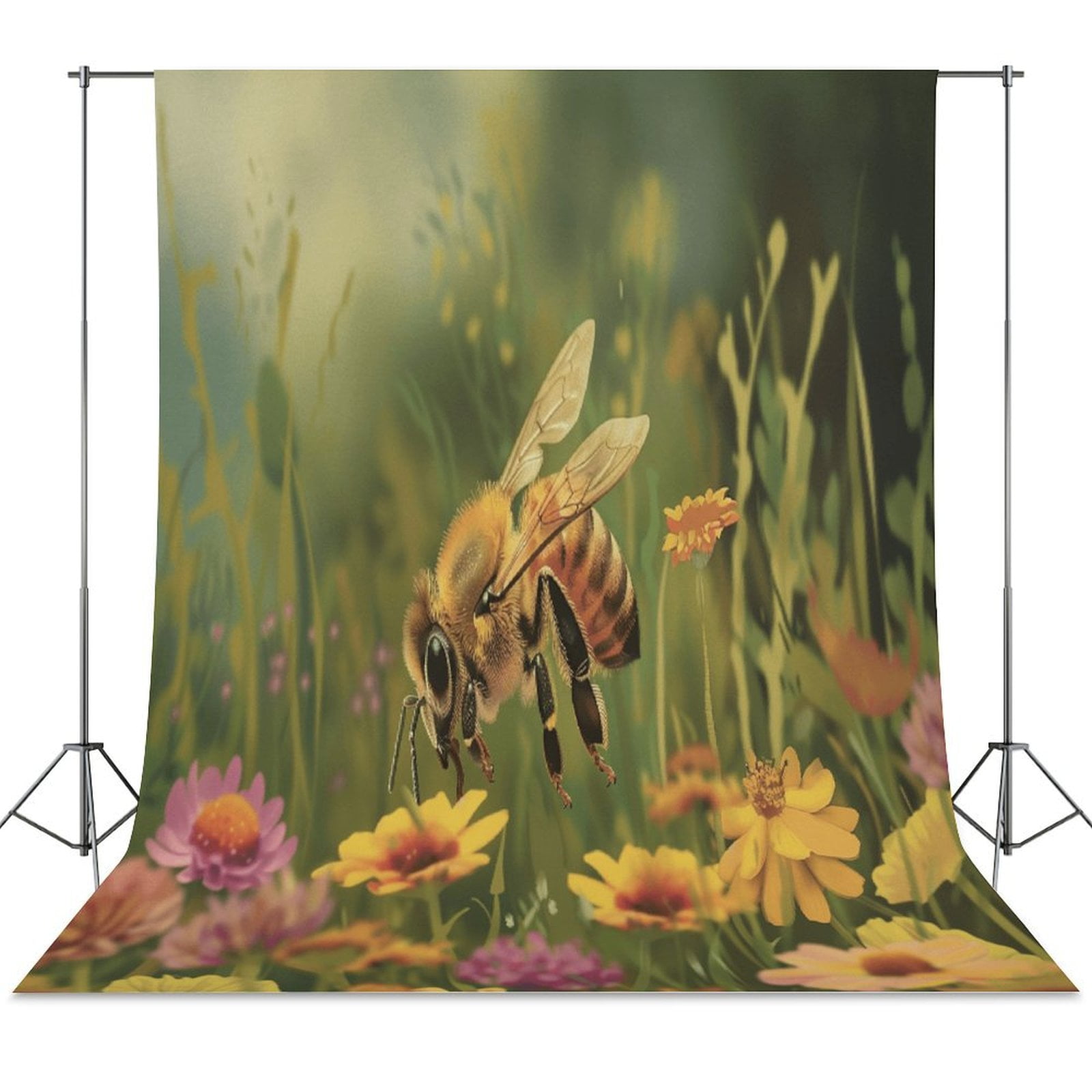 Bees Collect Honey Spring Wall Backdrop Background Floral Backdrops ...