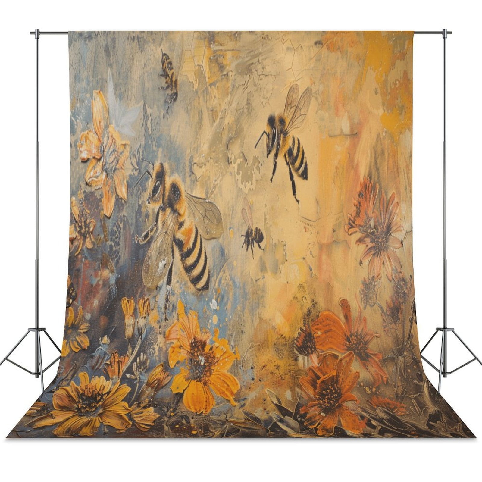 Bees Collect Honey Spring Wall Backdrop Background Floral Backdrops ...