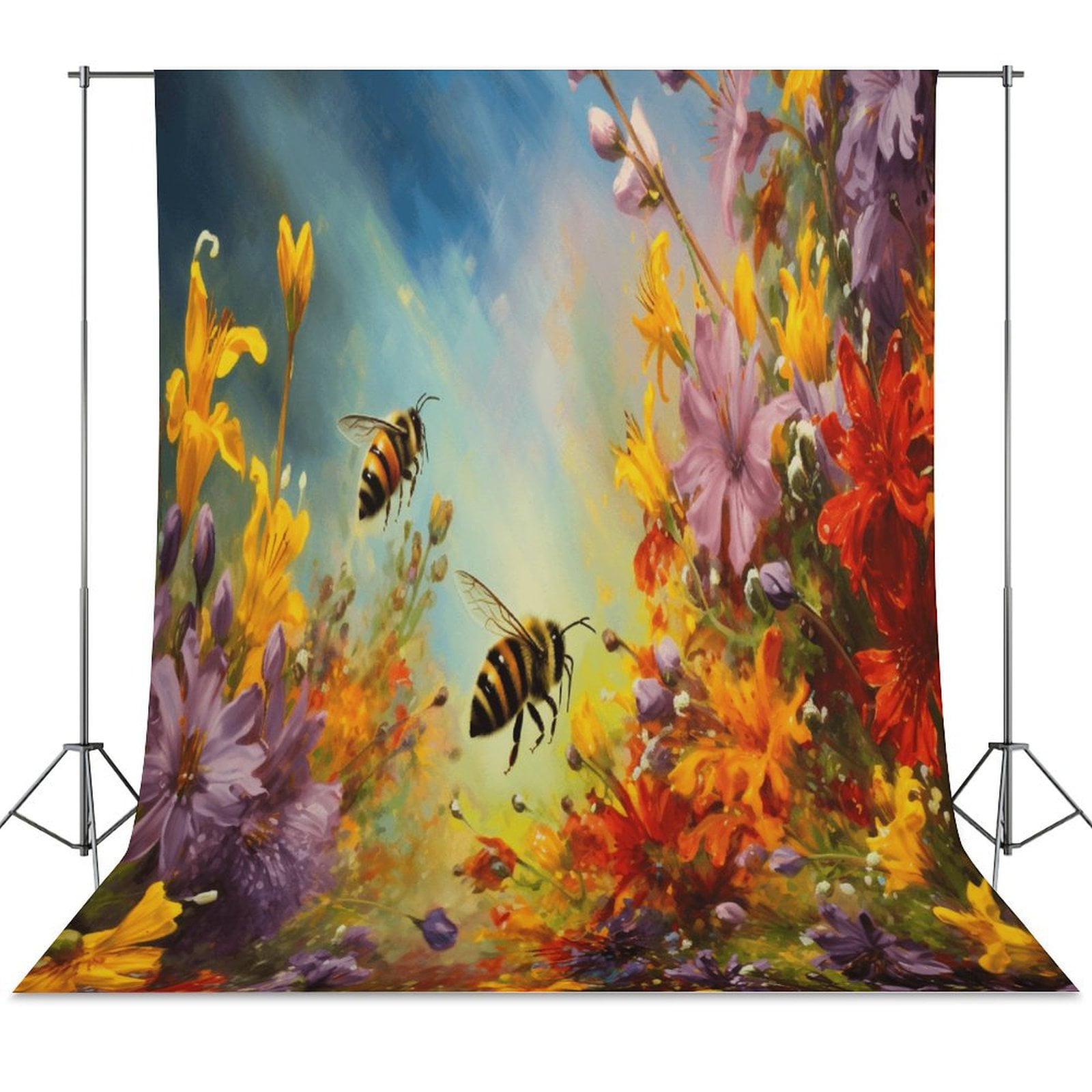 Bees Collect Honey Spring Wall Backdrop Background Floral Backdrops ...