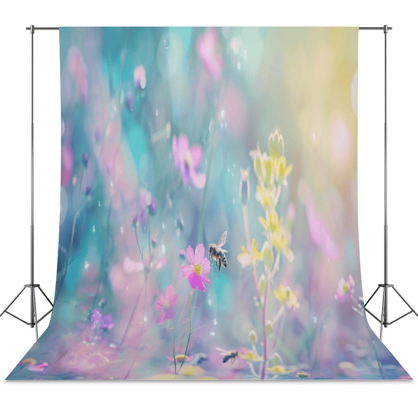 Bees Collect Honey Spring Wall Backdrop Background Floral Backdrops ...
