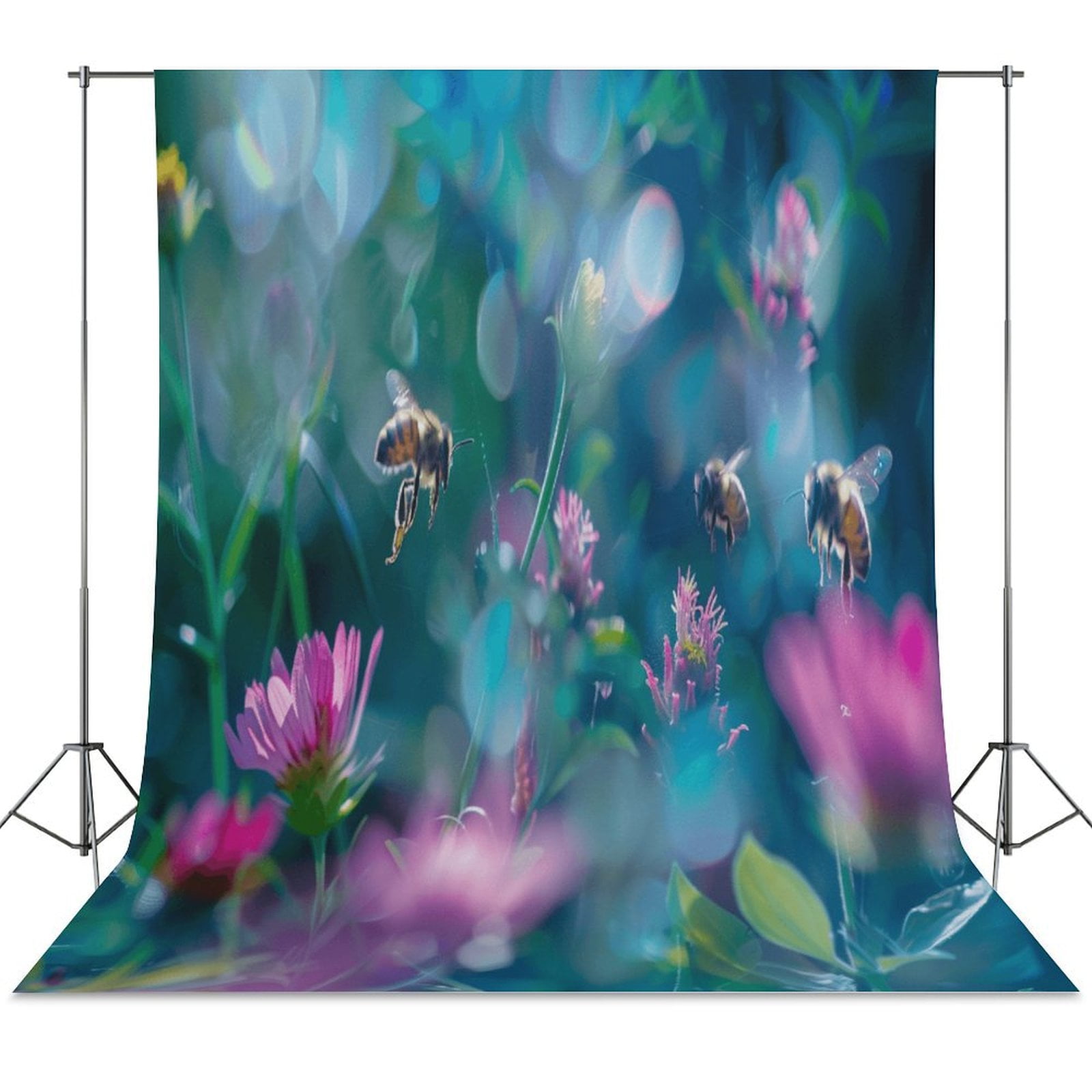 Bees Collect Honey Spring Wall Backdrop Background Floral Backdrops ...