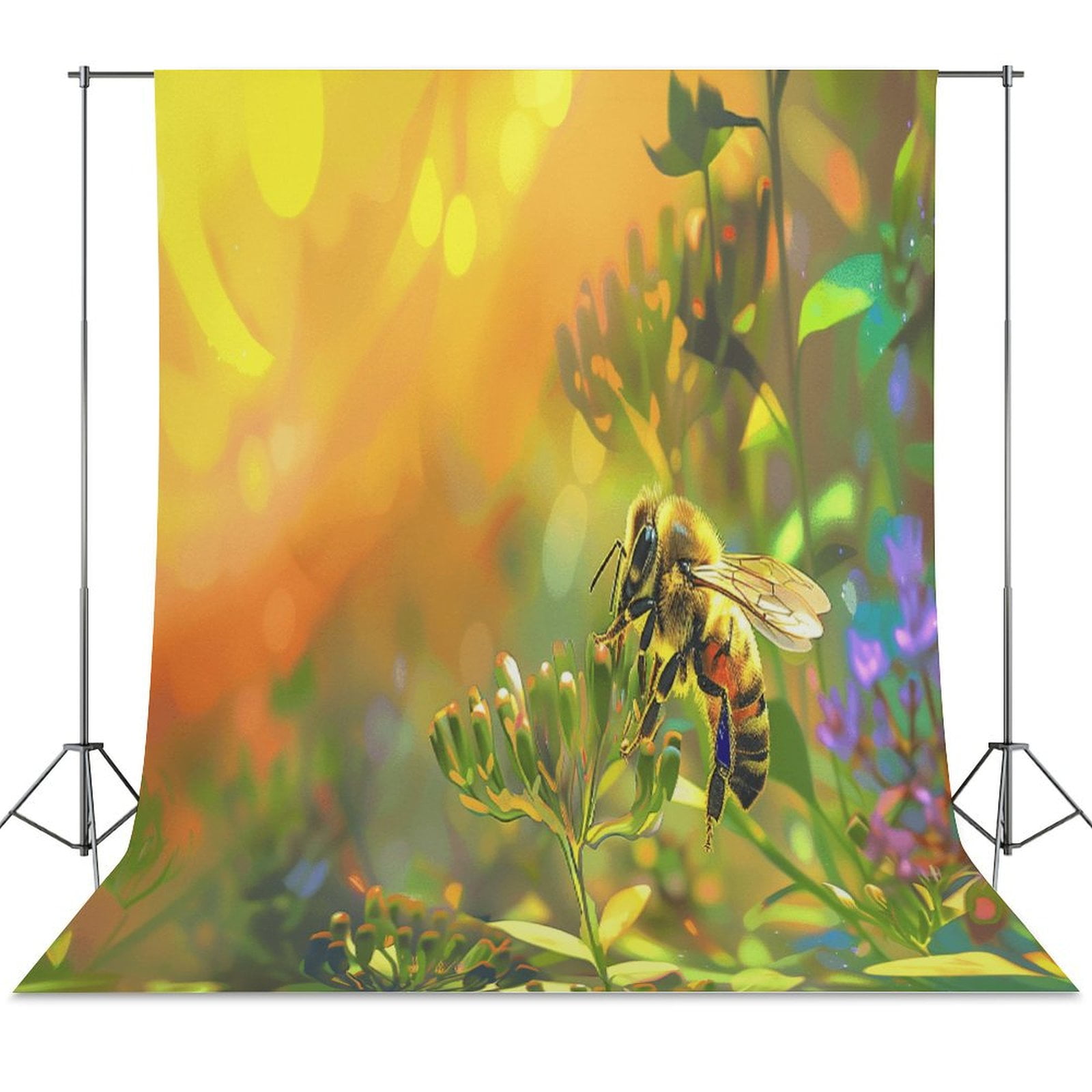 Bees Collect Honey Spring Wall Backdrop Background Floral Backdrops ...