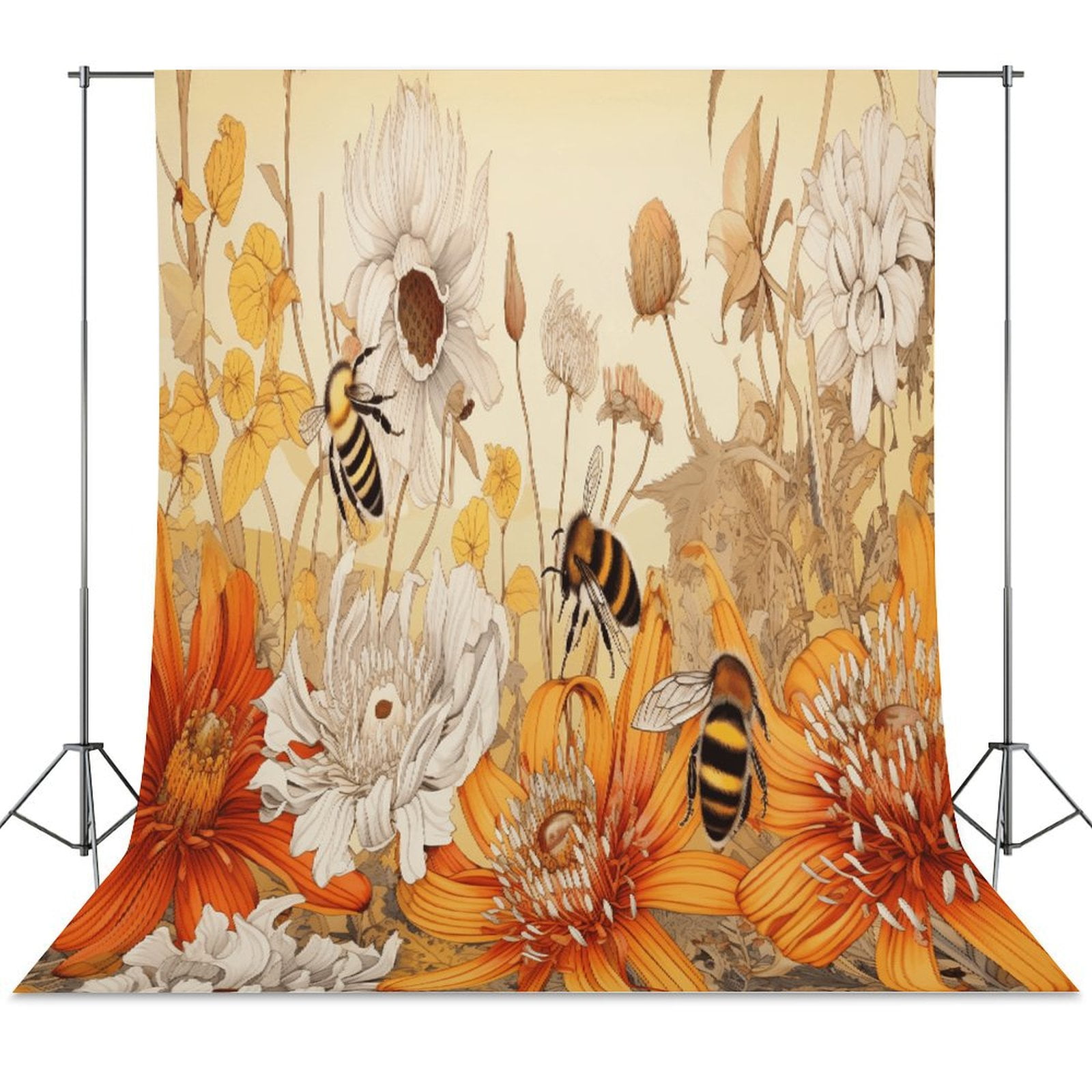 Bees Collect Honey Spring Wall Backdrop Background Floral Backdrops ...