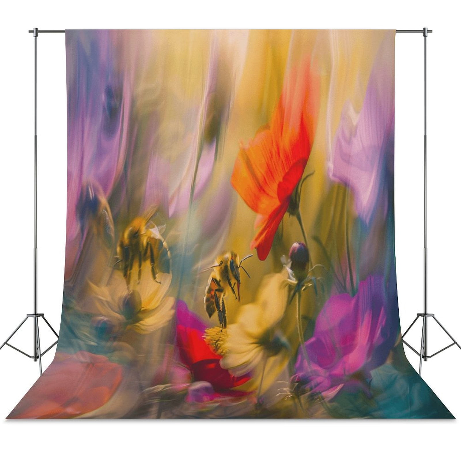 Bees Collect Honey Spring Wall Backdrop Background Floral Backdrops ...
