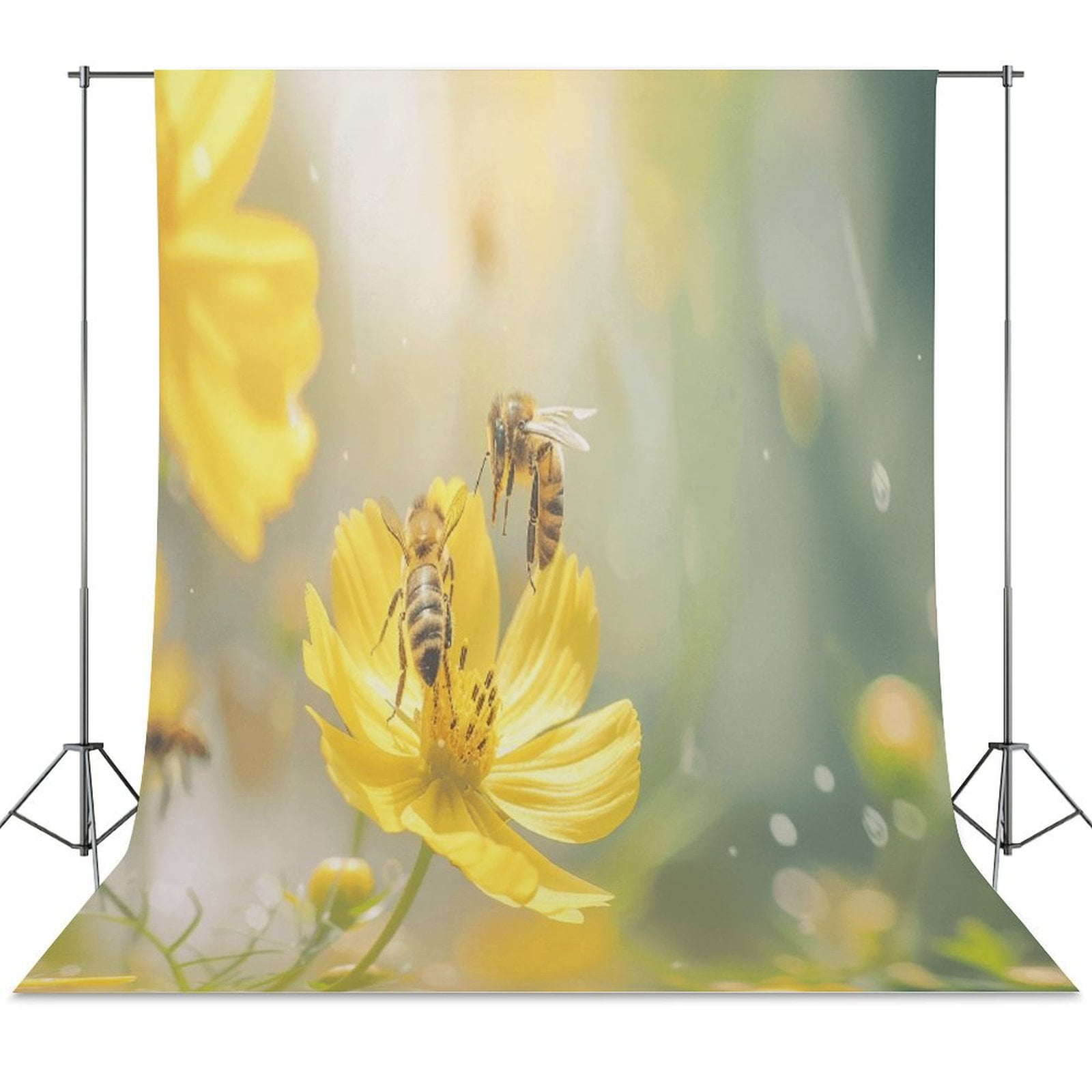 Bees Collect Honey Spring Wall Backdrop Background Floral Backdrops ...