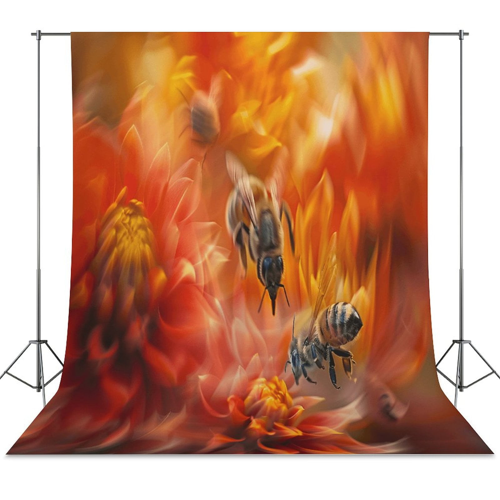 Bees Collect Honey Spring Wall Backdrop Background Floral Backdrops ...