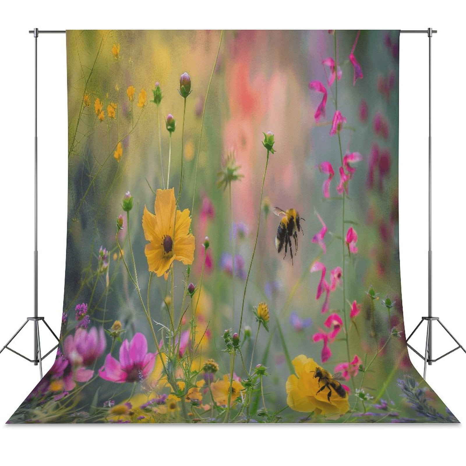 Bees Collect Honey Spring Wall Backdrop Background Floral Backdrops ...