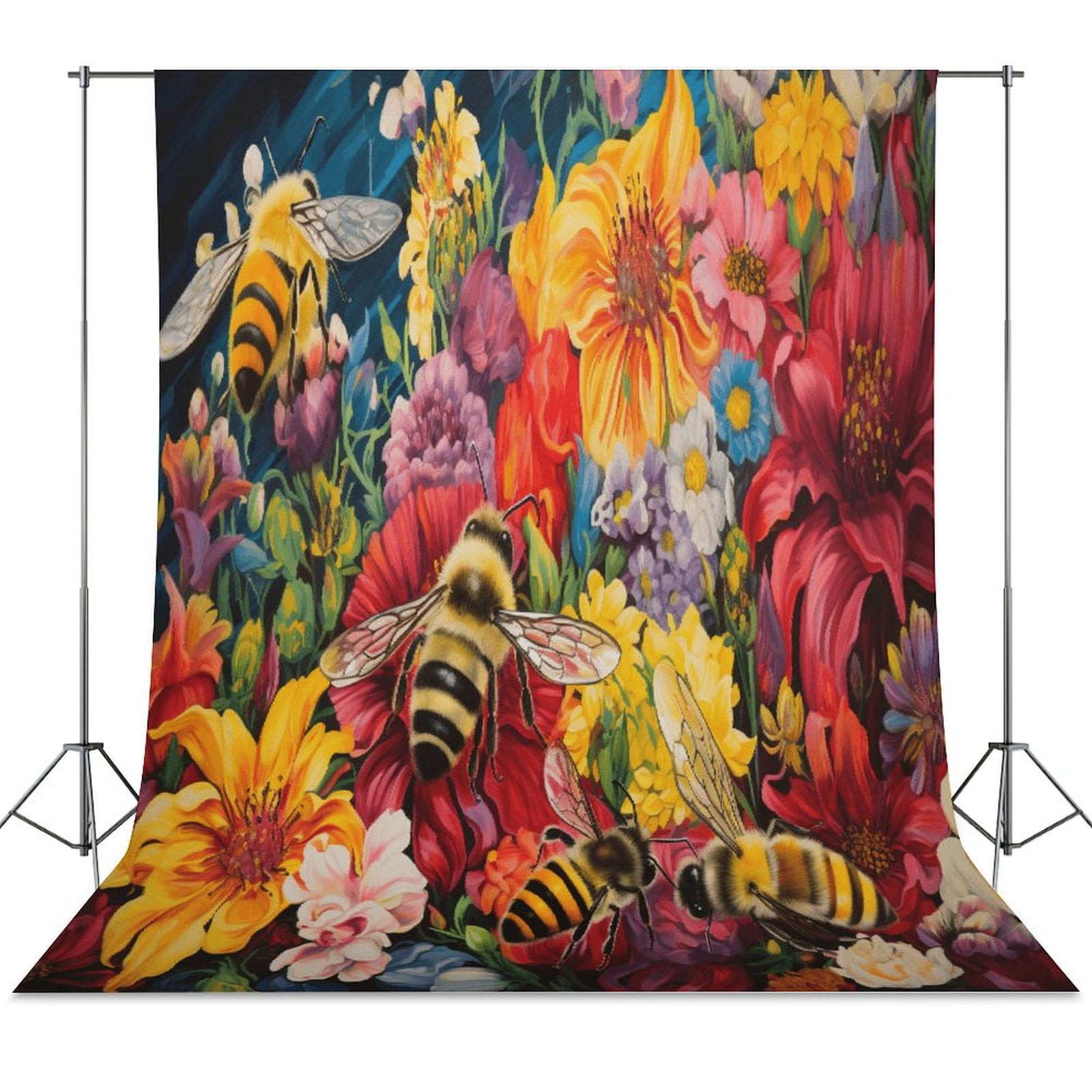 Bees Collect Honey Spring Wall Backdrop Background Floral Backdrops ...
