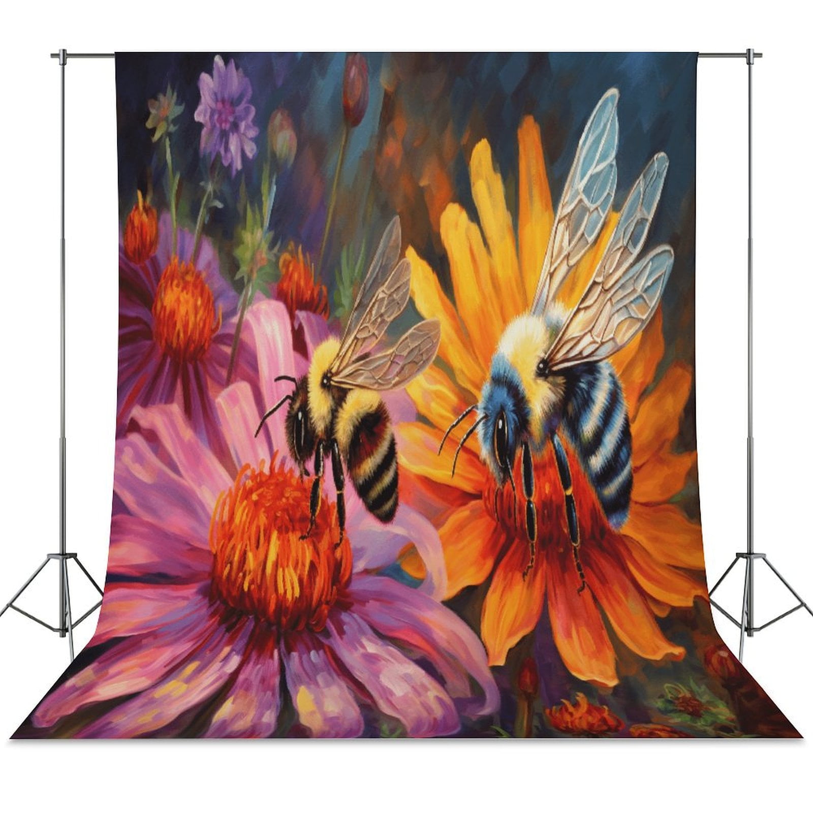 Bees Collect Honey Spring Wall Backdrop Background Floral Backdrops ...