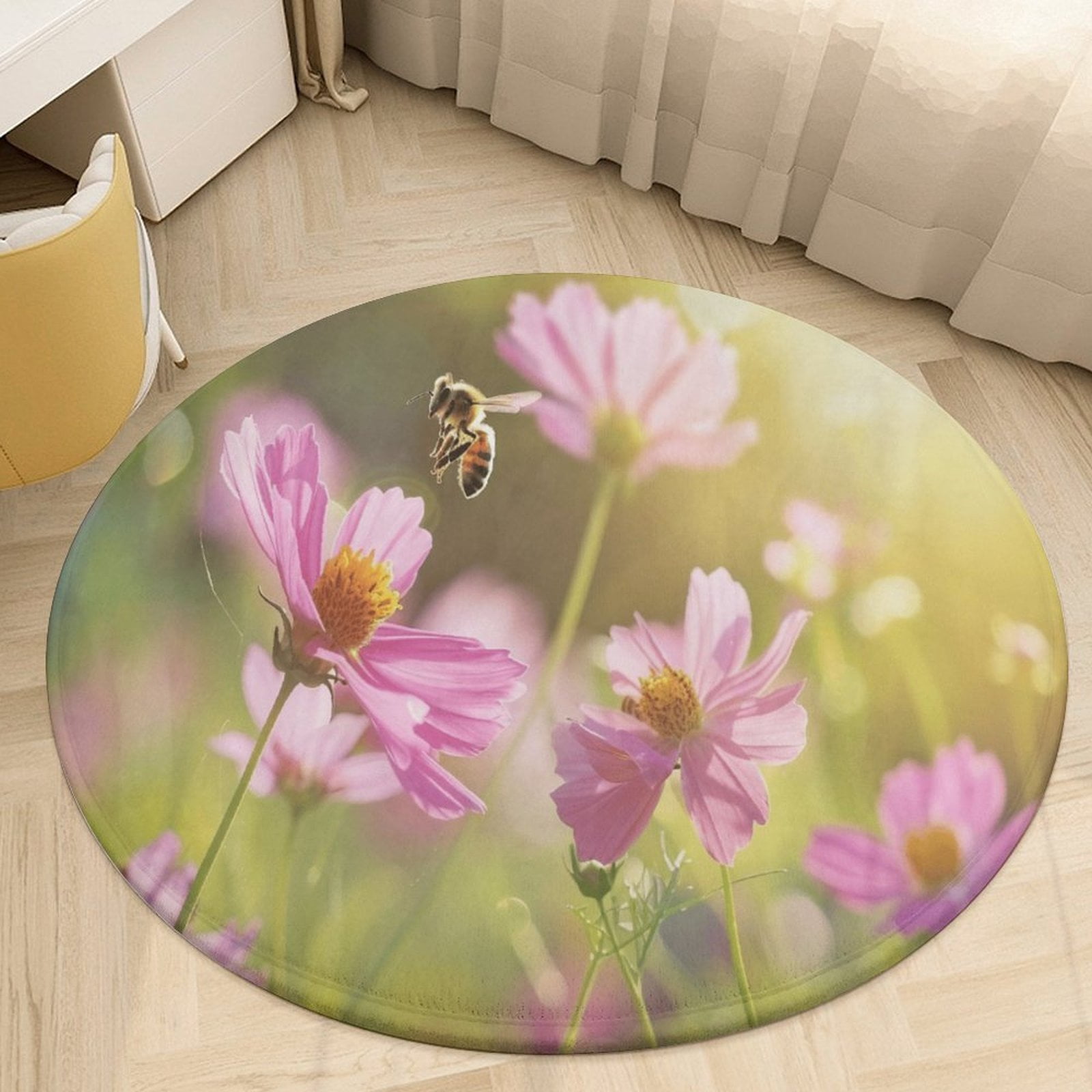 Bees Collect Honey Washable Round Rug -Circle Area Rugs for Bedroom ...