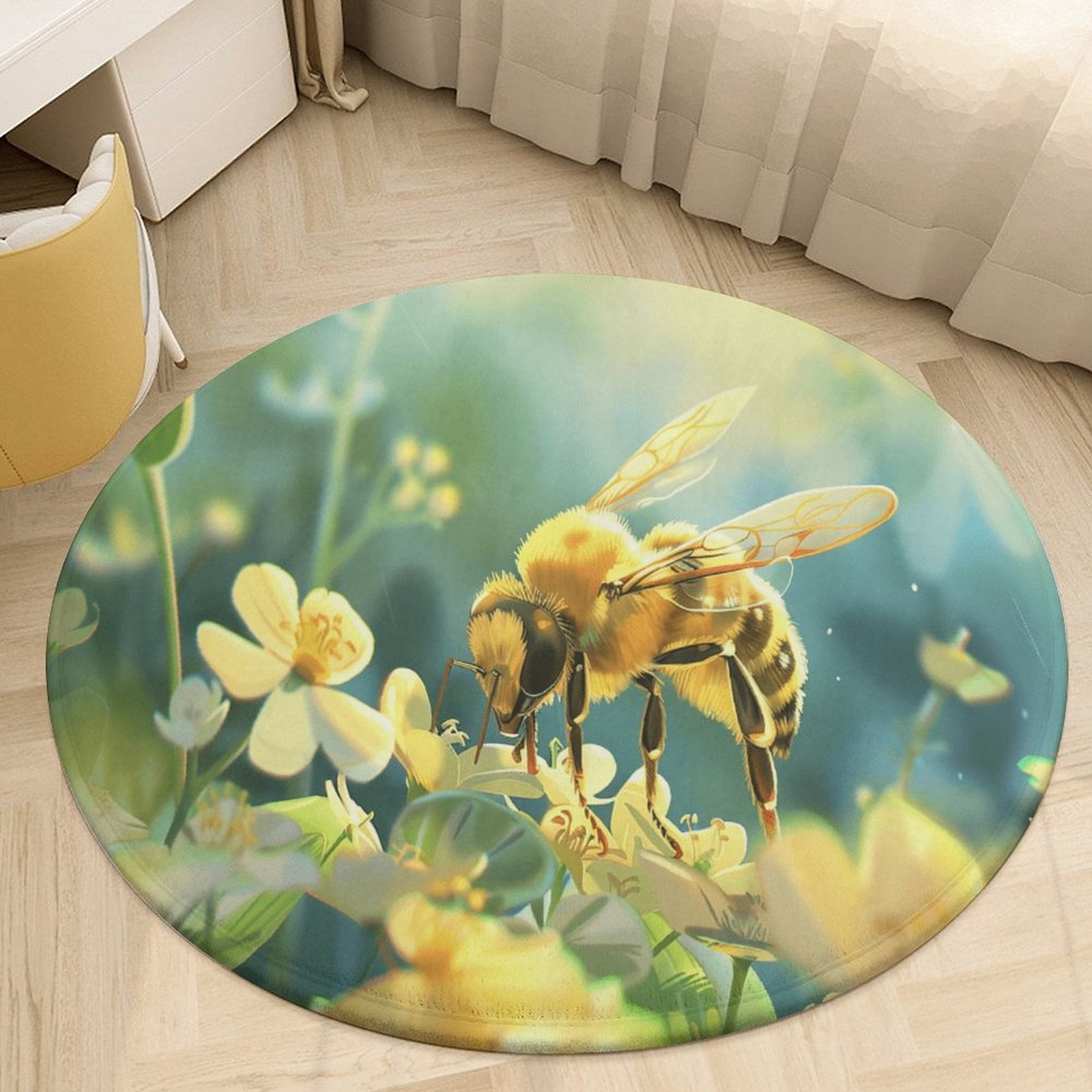 Bees Collect Honey Washable Round Rug -Circle Area Rugs for Bedroom ...