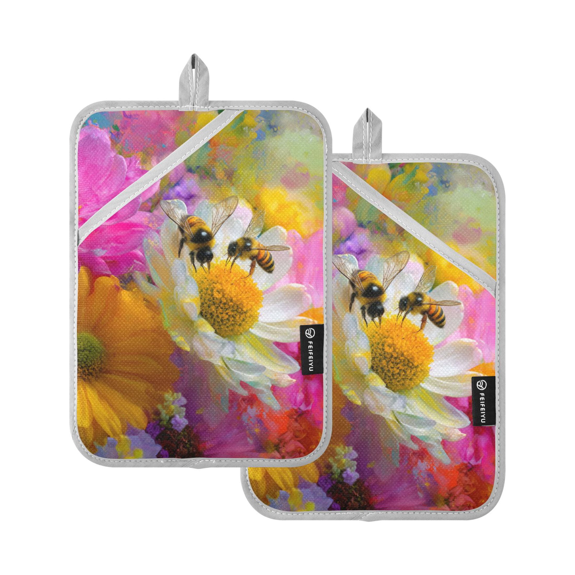 Bees Collecting Nectar Digital Painting Pot Holder Heat Resistant Mat ...