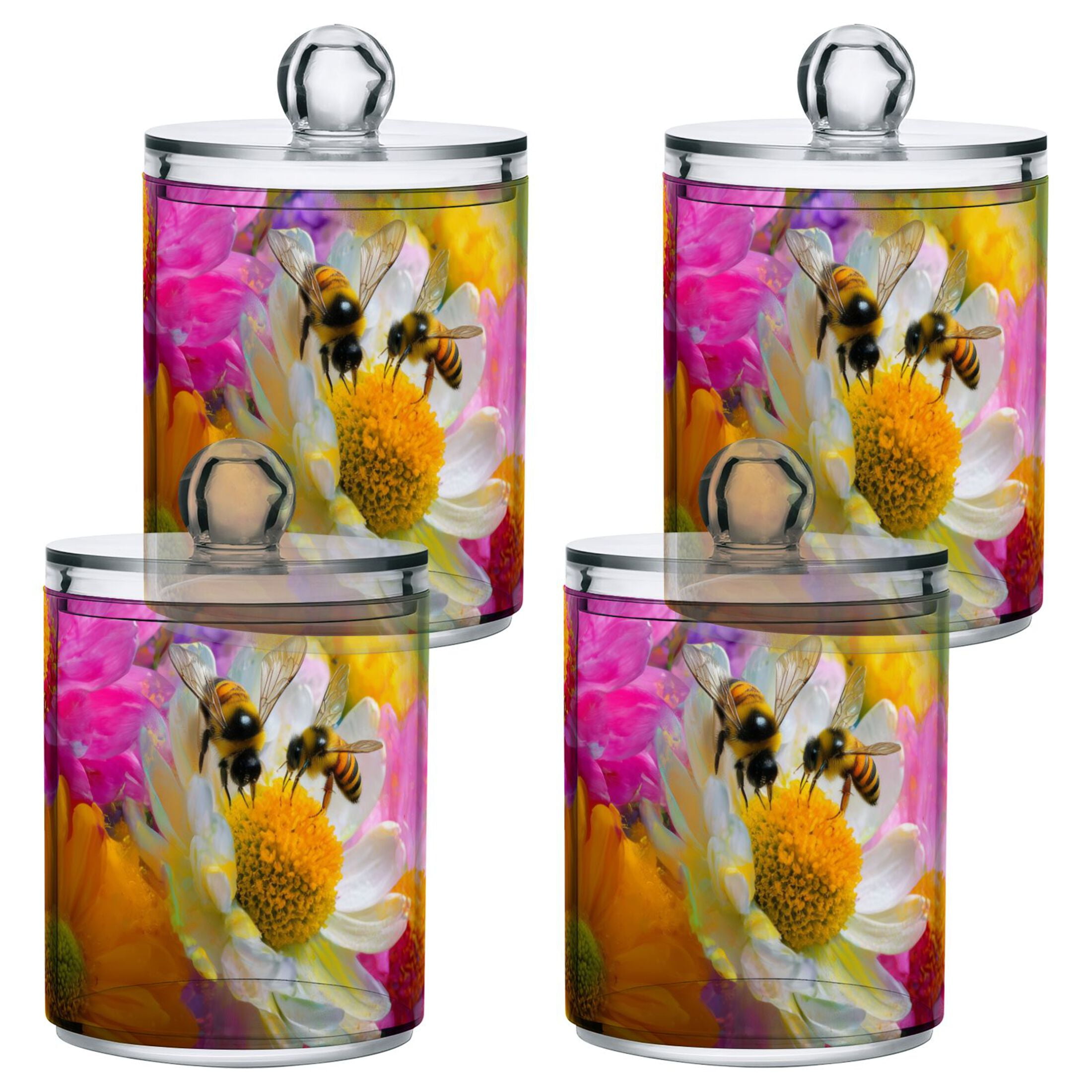 Bees Collecting Nectar Digital Painting Translucent Plastic Cans ...