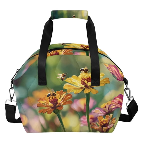 Bees Collecting Nectar on Spring Insulated Lunch Bag Reusable Quilted ...