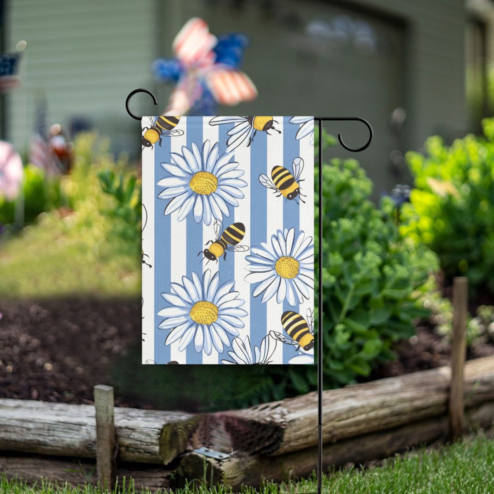 Bees Daisies Flowers Garden Flag Double Sided Outdoor Banners for ...