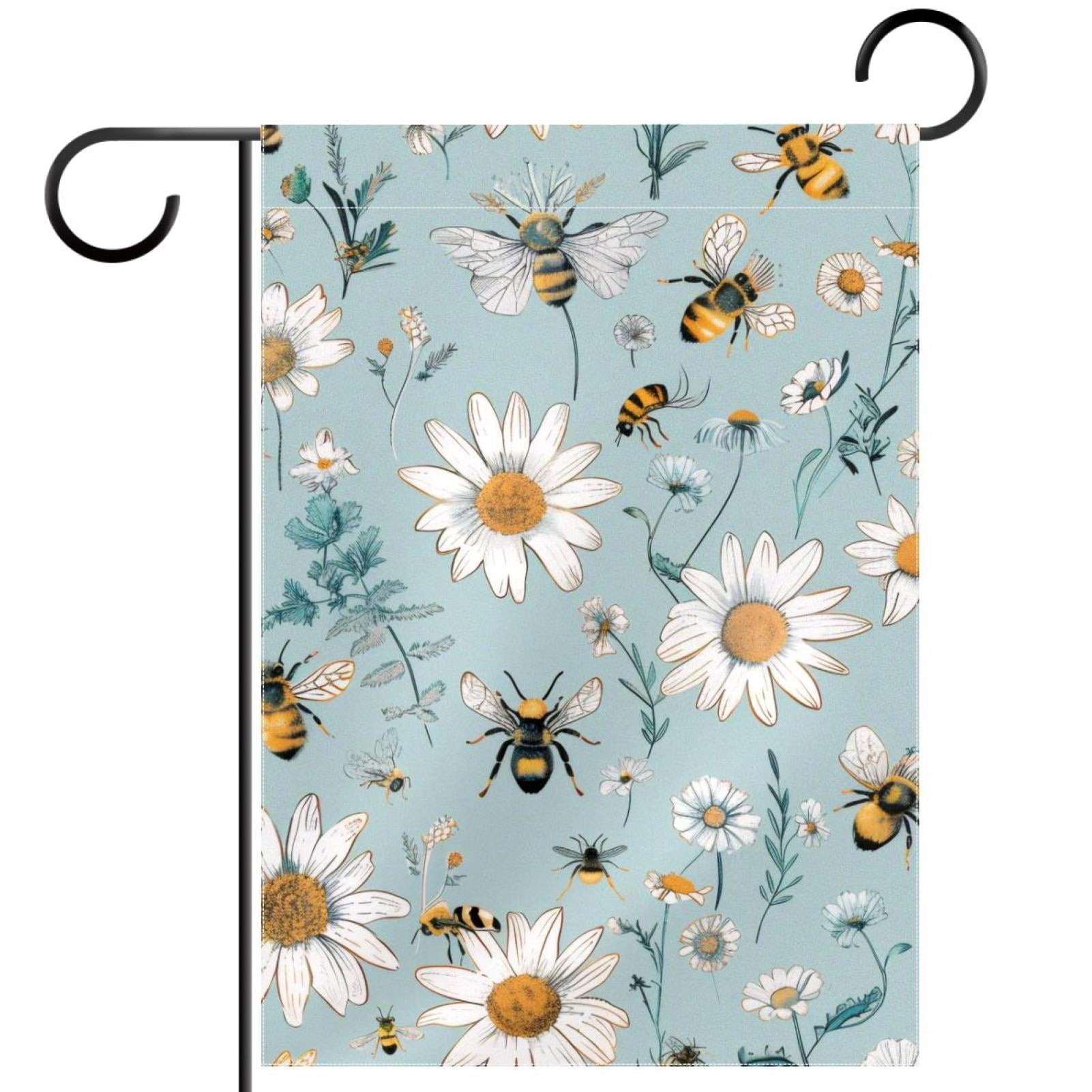 Bees and Daisies on Light Blue Background Welcome Garden Flags, 12 x 18 ...