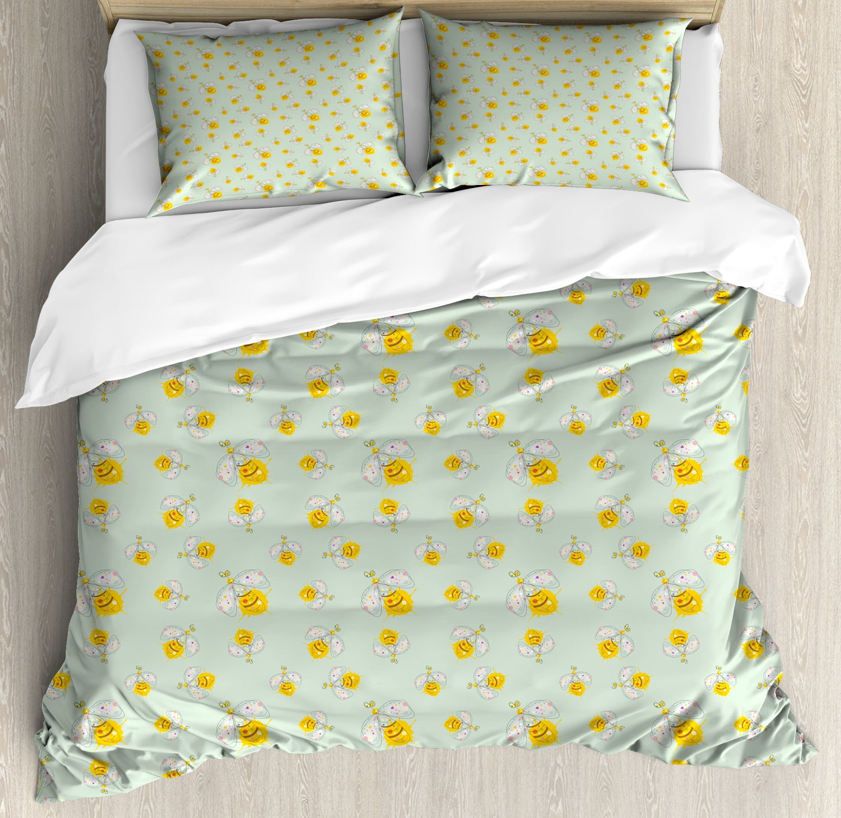 Bees Duvet Cover Set, Honeycomb Animals Color Splashes Art Hearts ...
