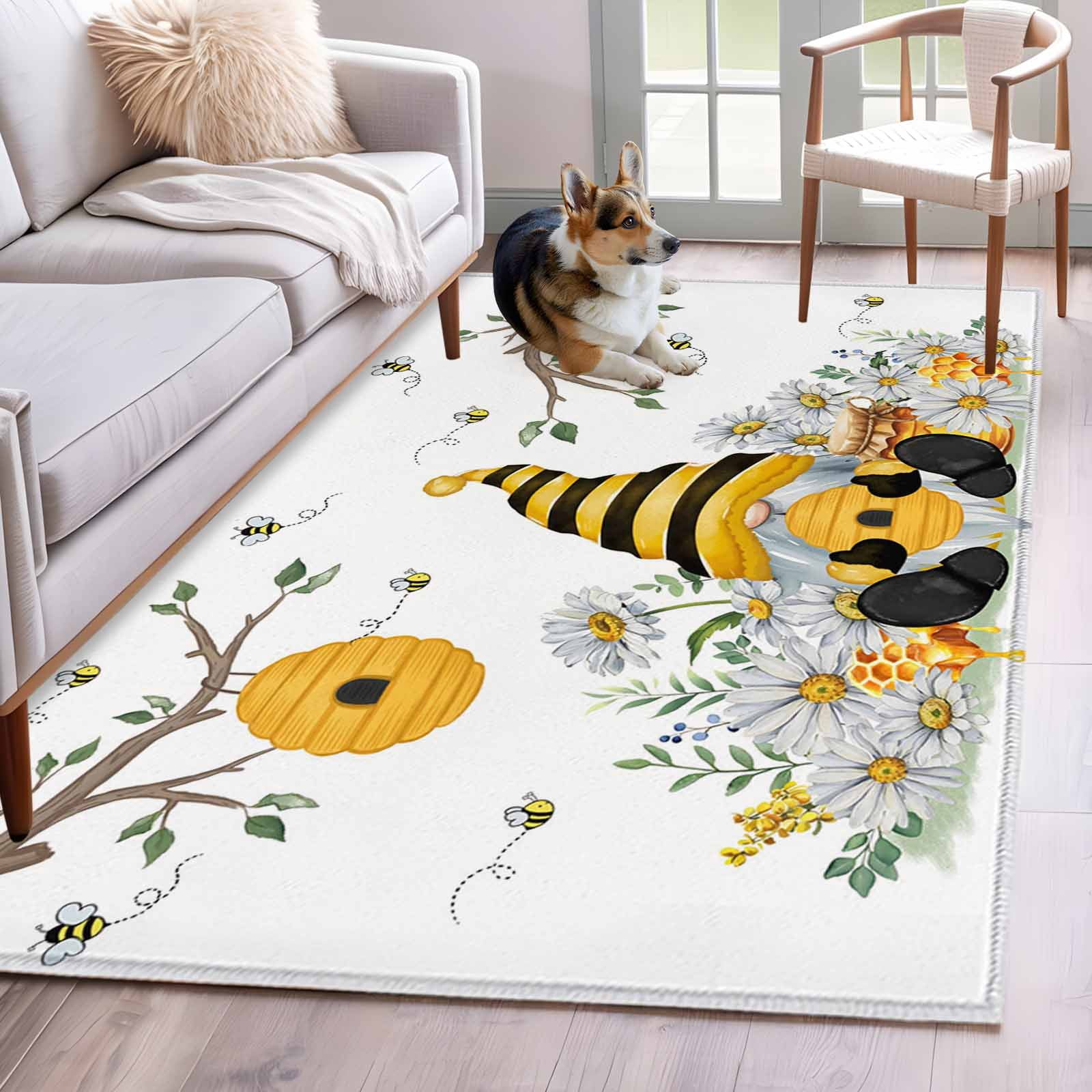 Bees Dwarf Area Rugs 3x5 ft Springs White Daisy Branch Flower Plant ...