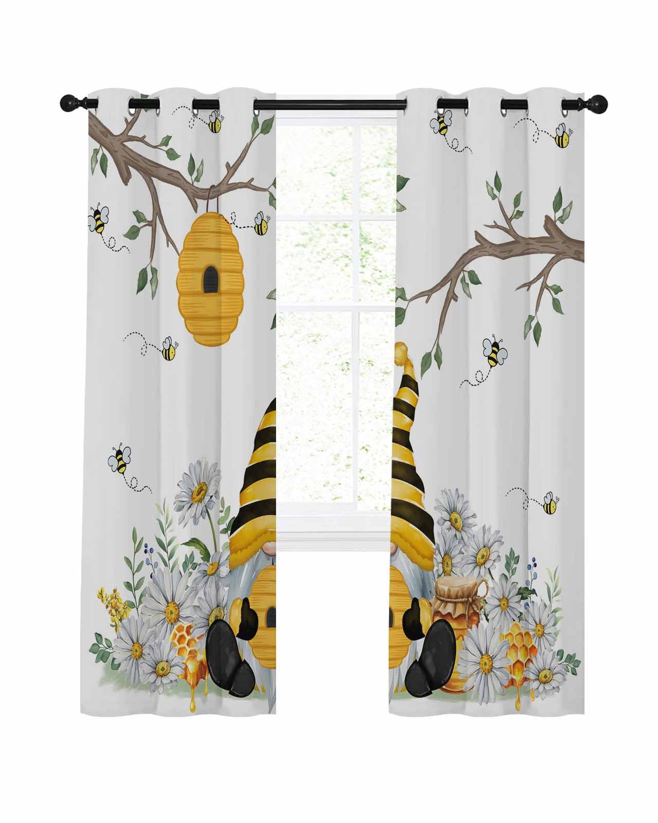 Bees Dwarf Blackout Curtains 63 Inch Length Springs White Daisy Branch ...