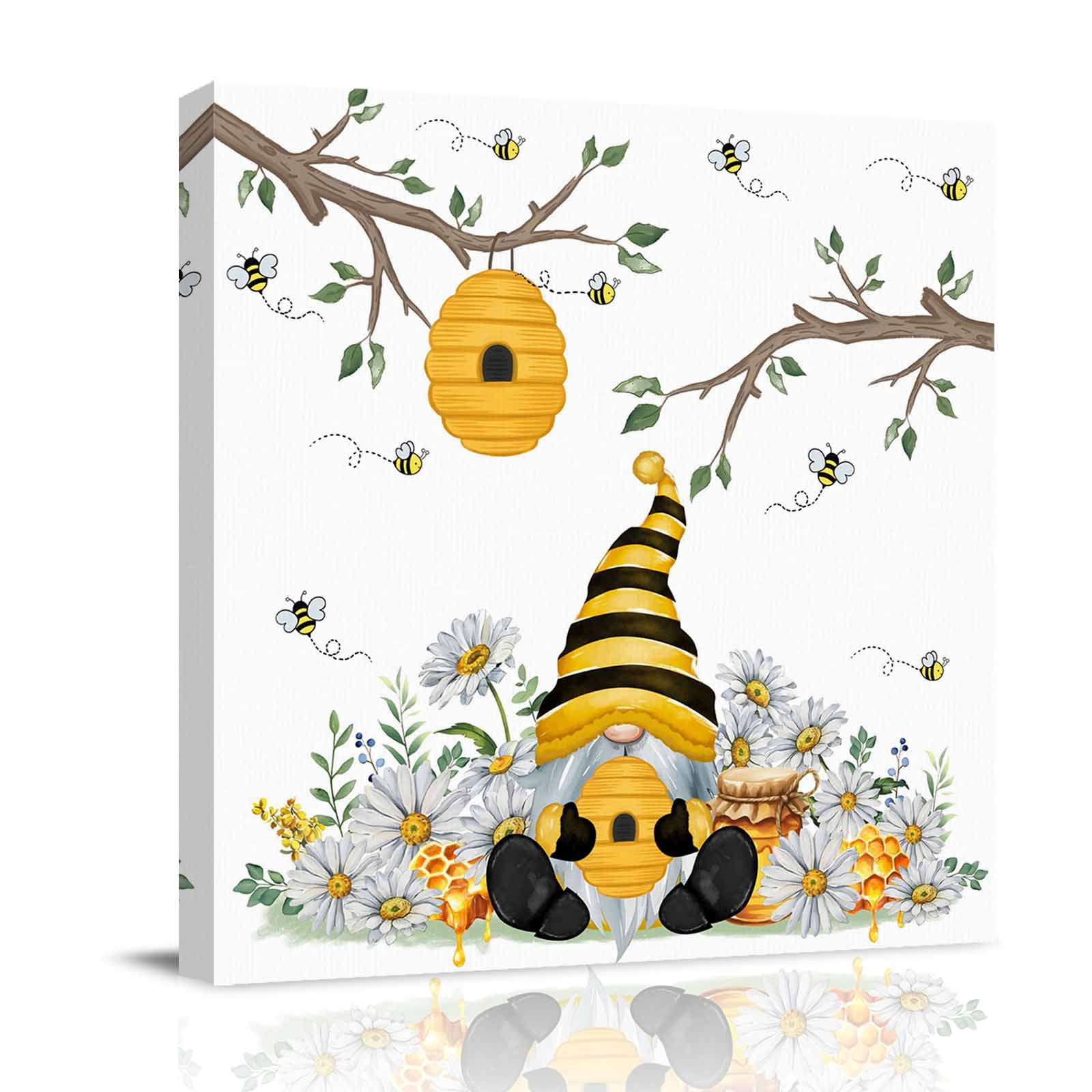 Bees Dwarf Canvas Wall Art for Living Room, Springs White Daisy Branch ...