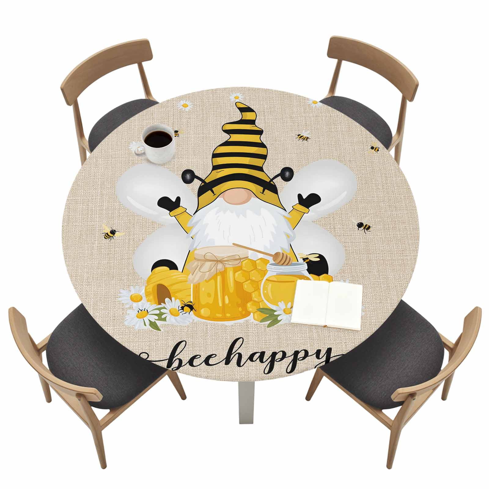 Bees Dwarf Round Fitted Tablecloth with Elastic Edge Daisy Honey Farm ...