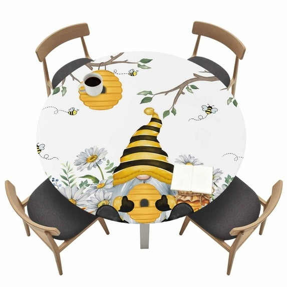 Bees Dwarf Round Fitted Tablecloth with Elastic Edge Springs White ...