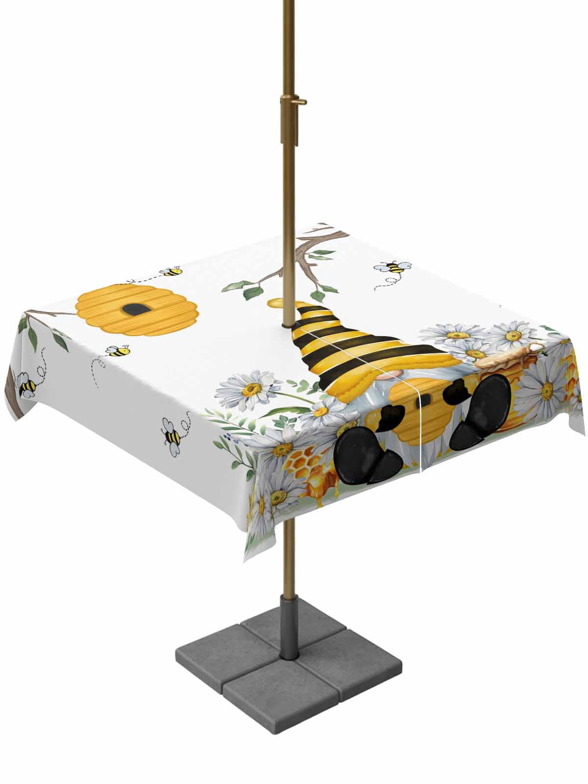 Bees Dwarf Square Outdoor Tablecloth with Umbrella Hole Springs White ...