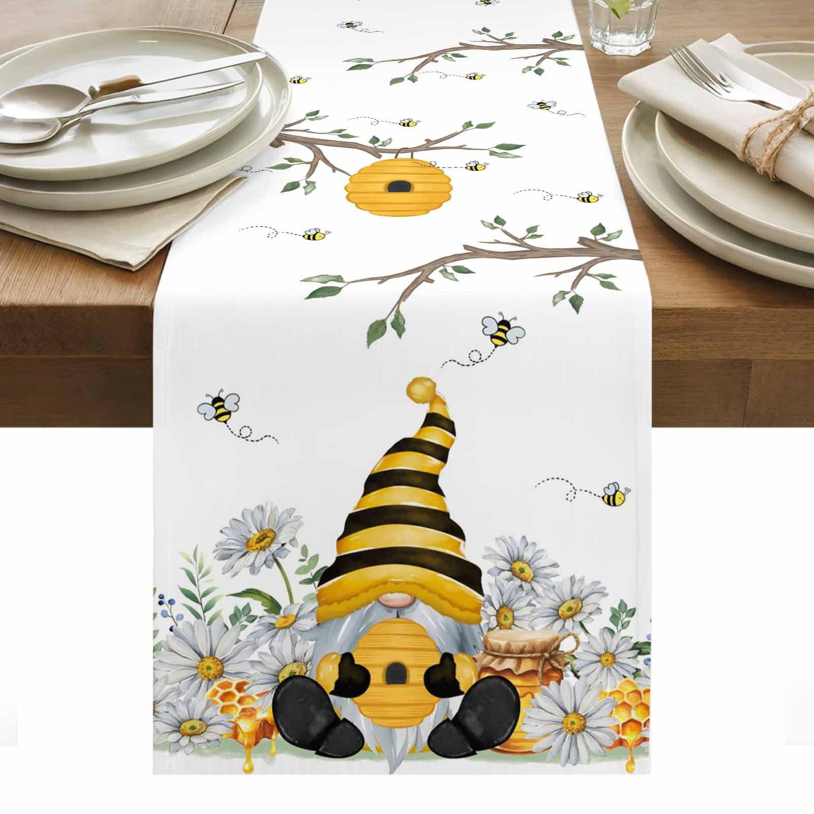 Bees Dwarf Table Runner Springs White Daisy Branch Flower Plant Table ...