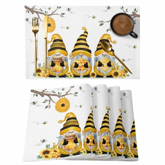 Bees Dwarfs Cotton Linen Placemats Set of 2, Yellow Sunflower Branch ...