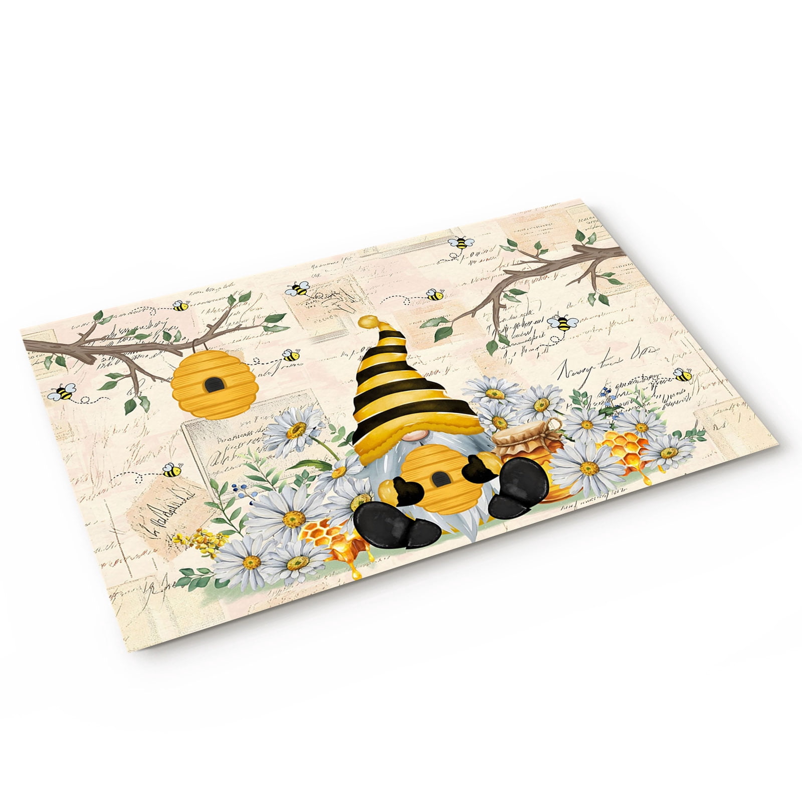Bees Dwarfs Door Mat Springs White Daisy Branch Vintage Letter Non Slip ...