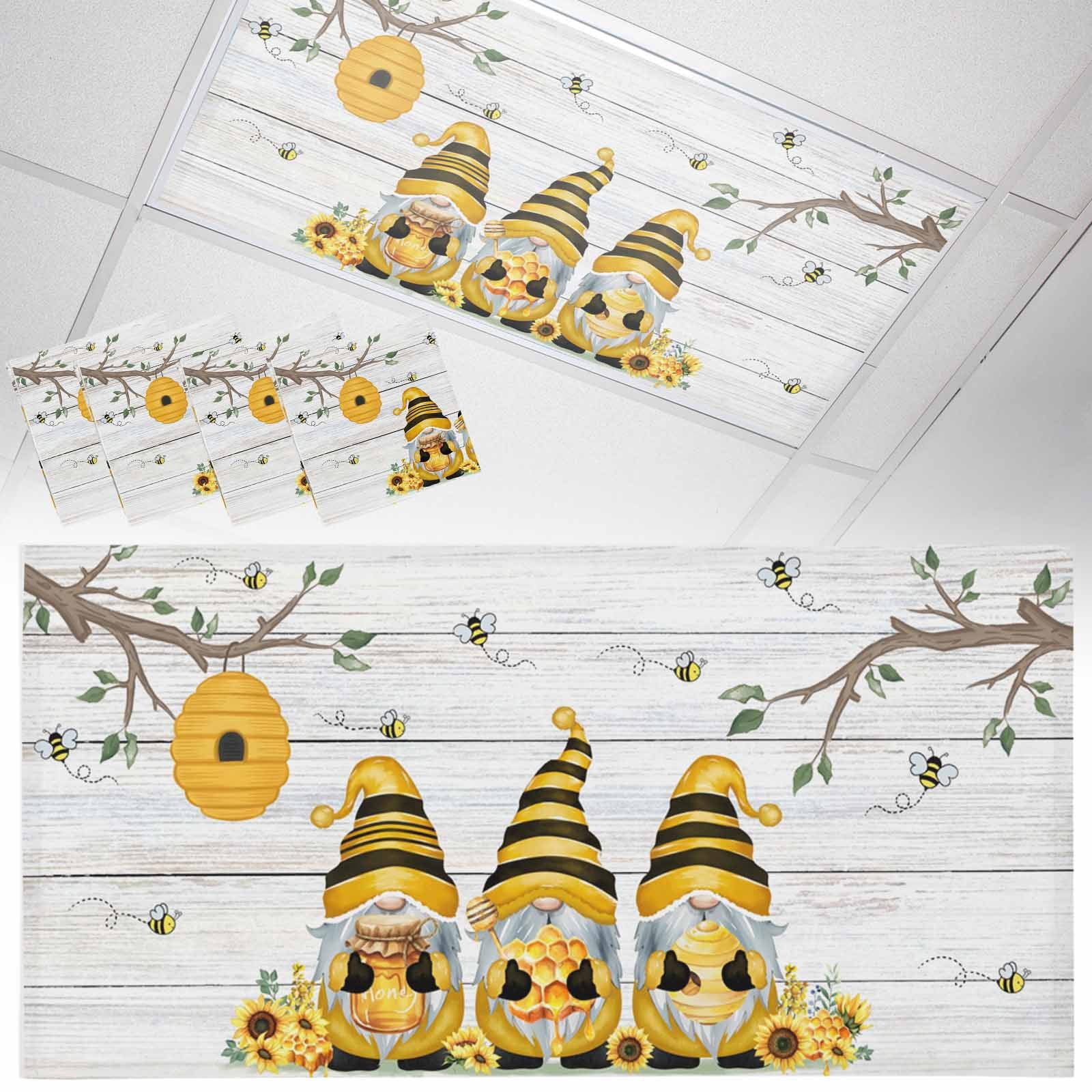 Bees Dwarfs Fluorescent Light Covers Yellow Sunflower Branch Spring ...