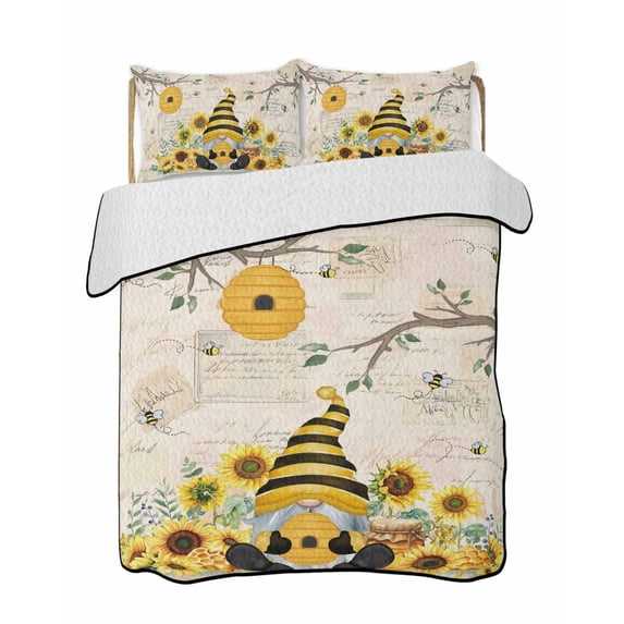 Bees Dwarfs Quilts Bedding Set Twin Size Yellow Sunflowers Branch ...