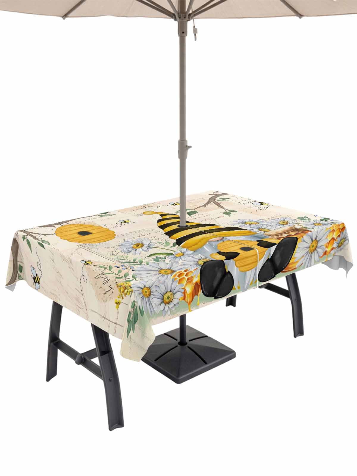 Bees Dwarfs Rectangle Outdoor Tablecloth with Umbrella Hole Springs ...