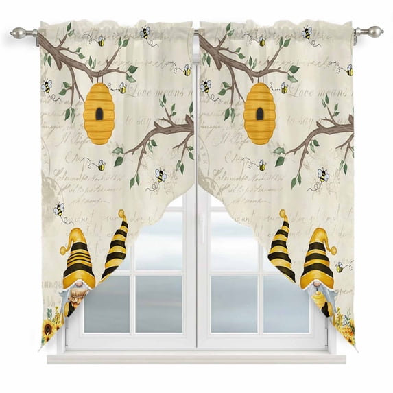 Bees Dwarfs Swag Curtain Valance for Window 2 Panels Yellow Sunflower ...