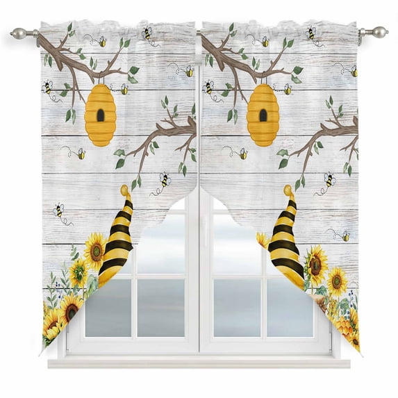 Bees Dwarfs Swag Curtain Valance for Window 2 Panels Yellow Sunflowers ...