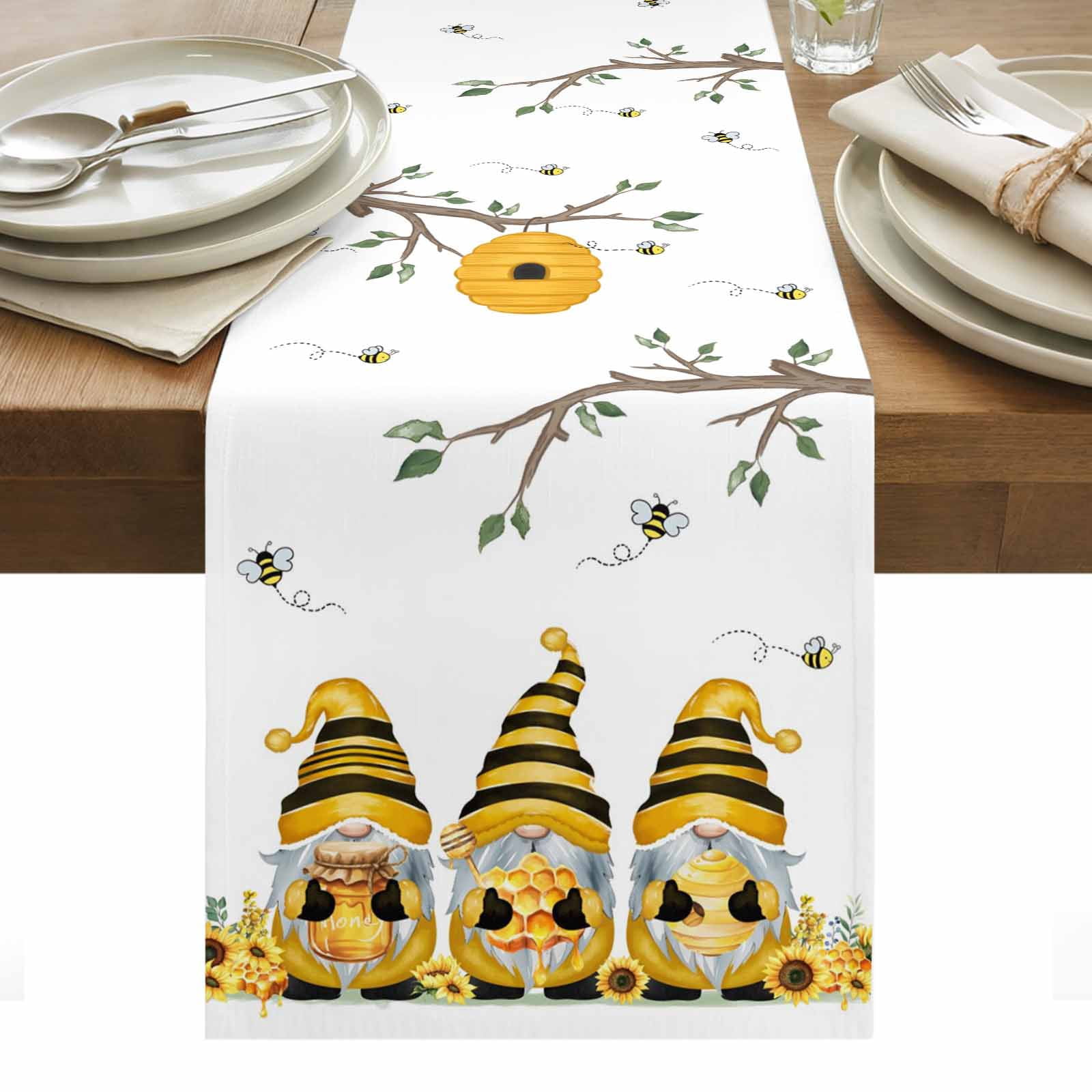 Bees Dwarfs Table Runner Yellow Sunflower Branch Spring Flower Plant ...