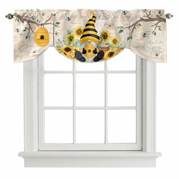 Bees Dwarfs Tie Up Valance Curtains Yellow Sunflowers Branch Spring ...