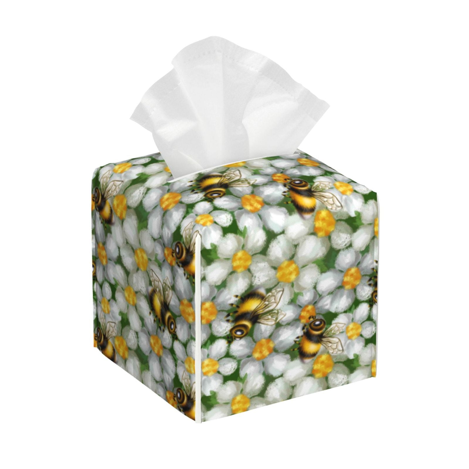 Bees and Flower Tissue Box Cover, Tissue Box Holder, Square Leather ...