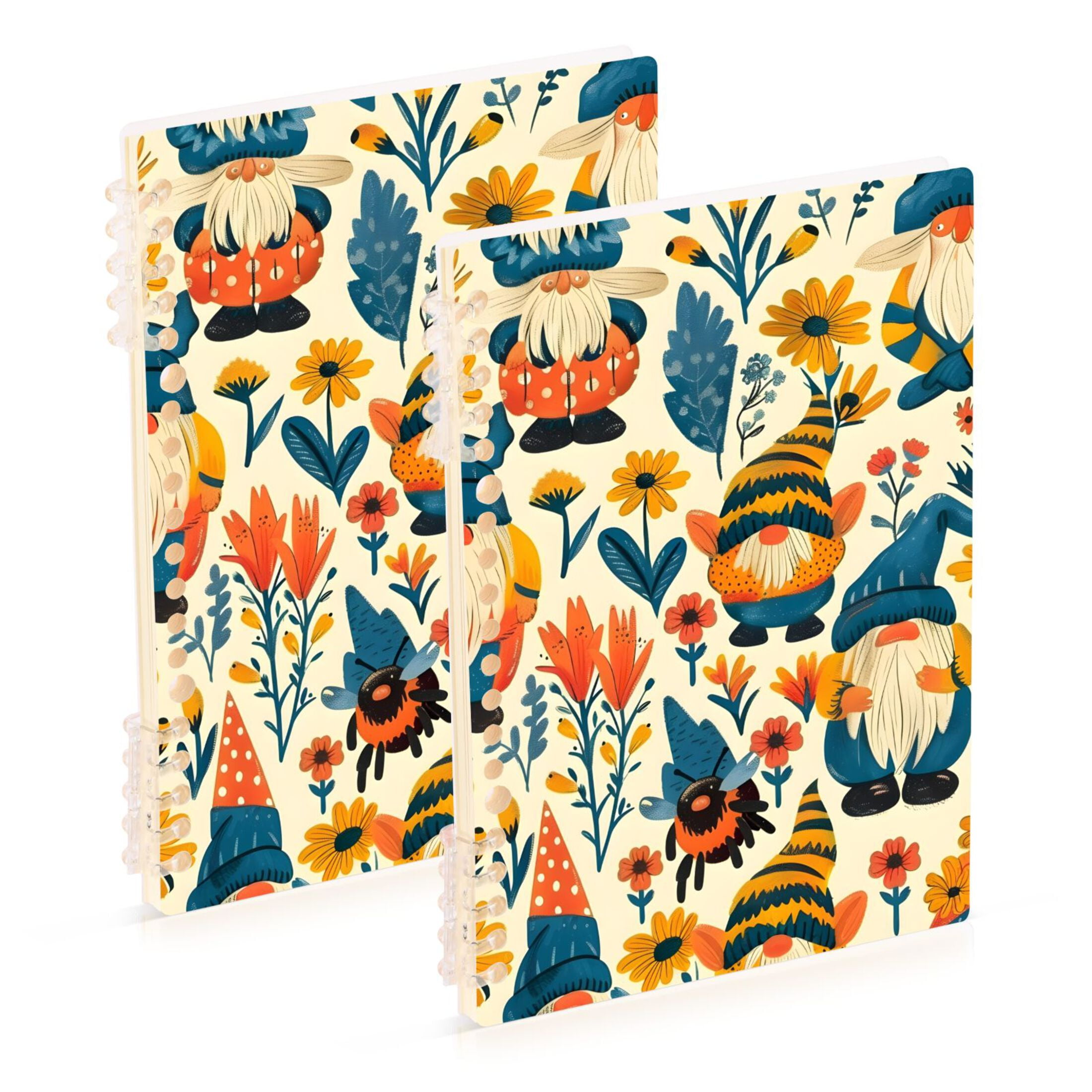 Bees Flowers Gnome Ring Binder Notebook Journey Note Diary College Ruled Spiral Notebook Study ...