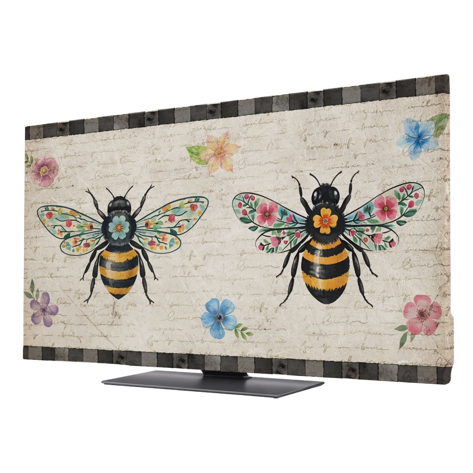Bees Flowers TV Cover for 43 Inch Screen,Stretch Fabric Dustproof TV ...