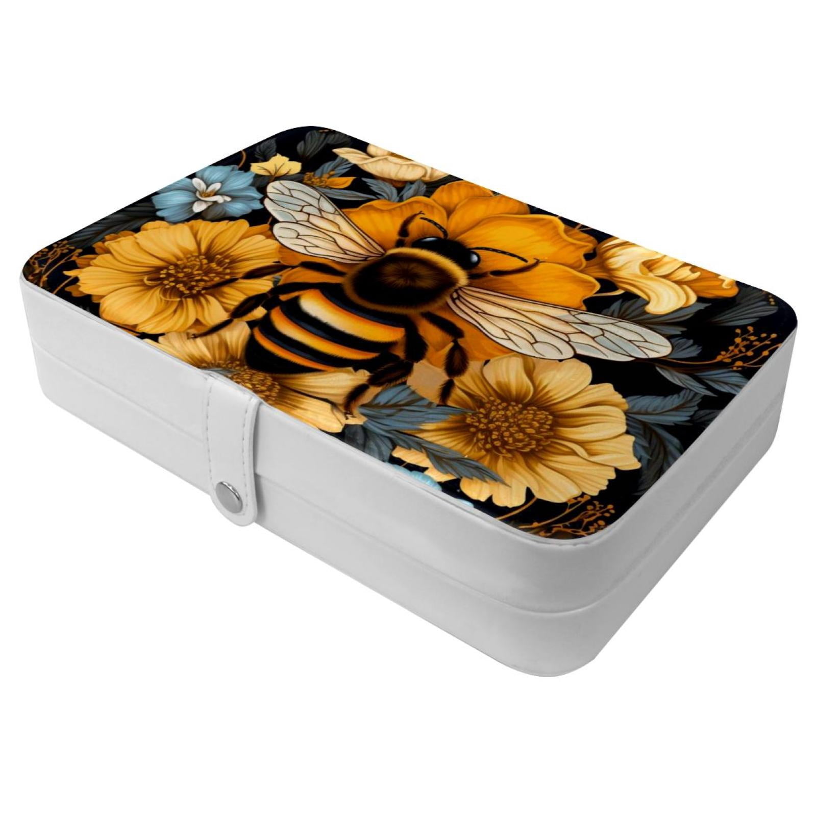 Bees and Flowers Travel Jewelry Box-Compact Yet Large Organizer Case ...