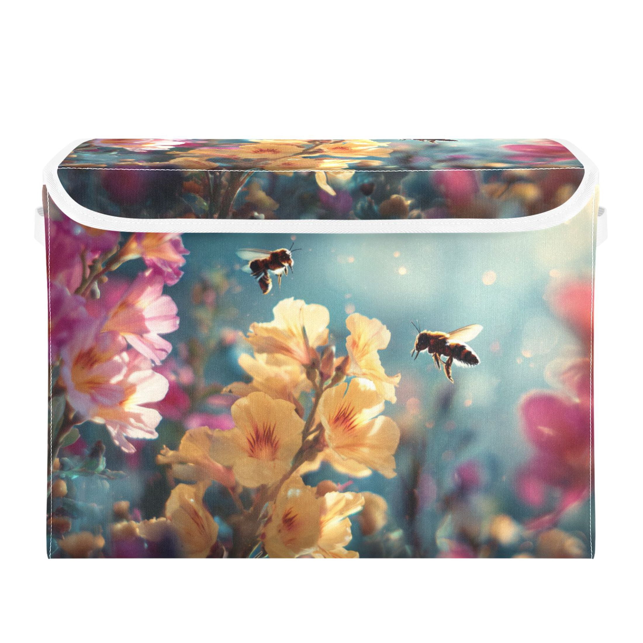 Bees Flying Around Flowers Spring Realistic Foldable Storage Bins with ...