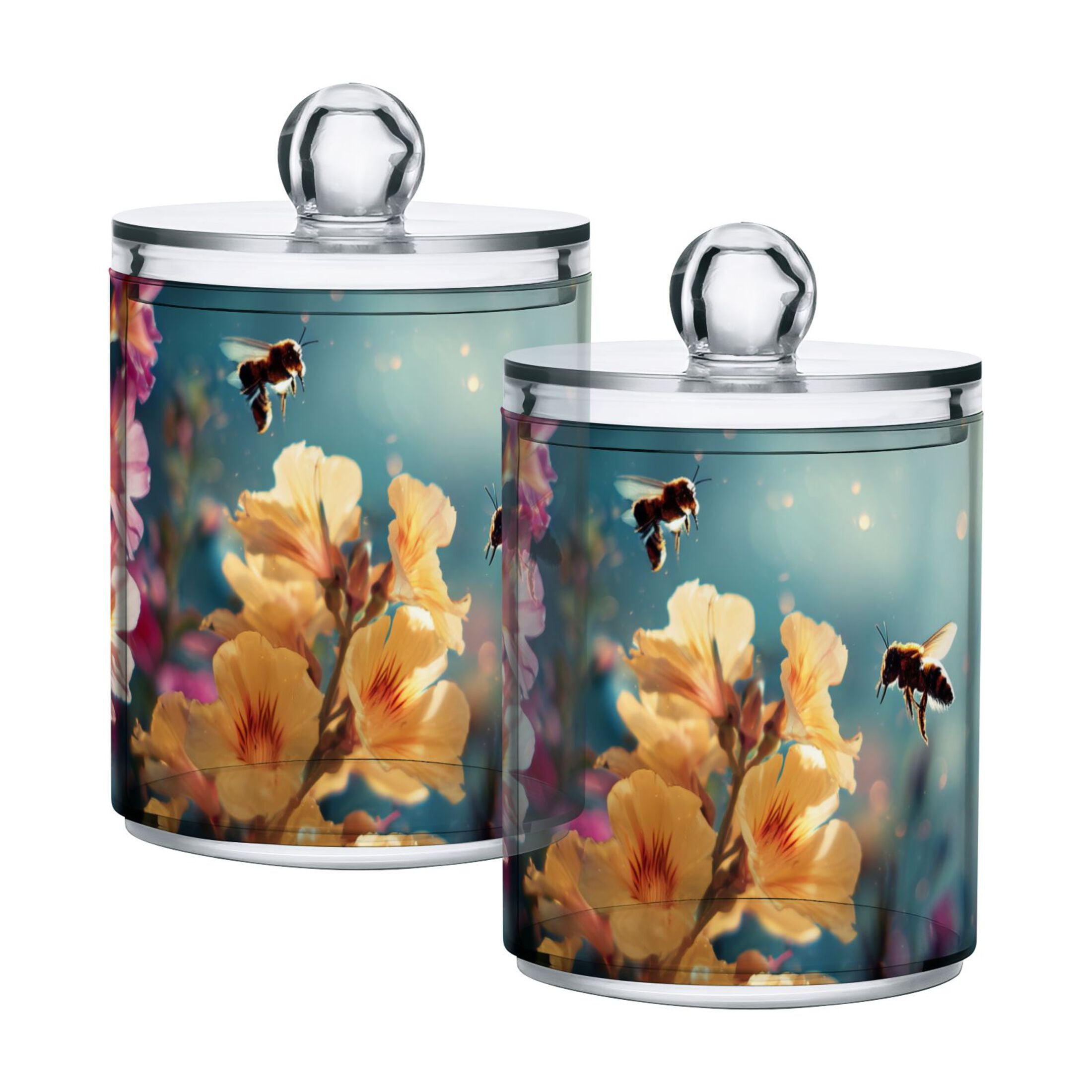 Bees Flying Around Flowers Spring Realistic Translucent Plastic Cans ...